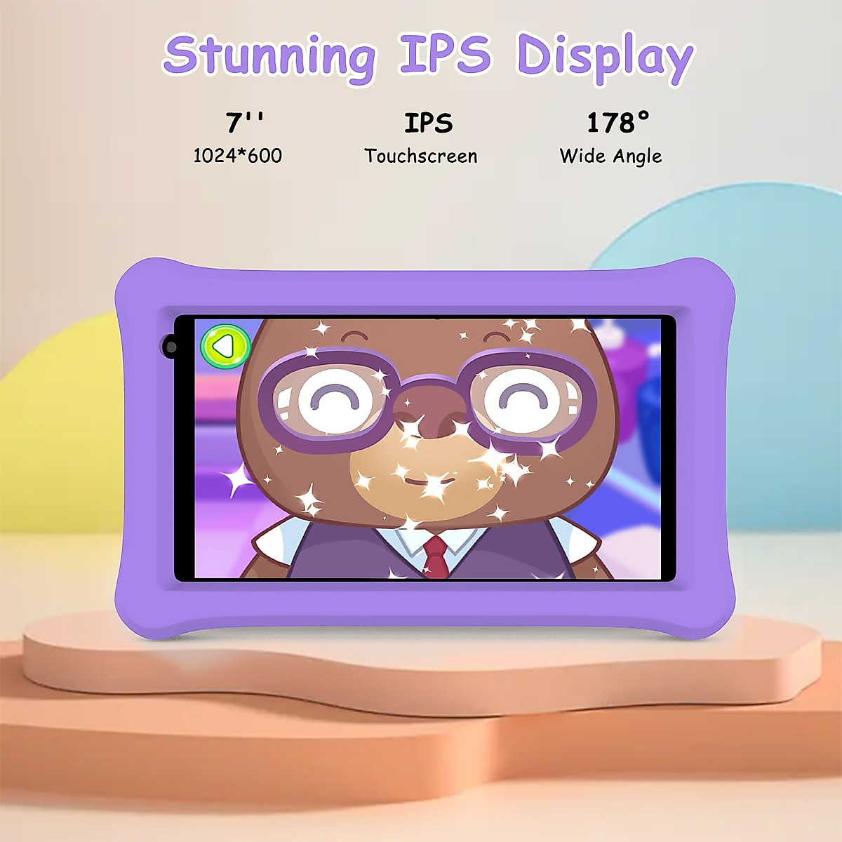 Kids Tablet 7 inch, Android 11 Tablet for Kids, 16GB Toddler Tablet with Bluetooth, IPS Screen, Parental Control, Kids Software PreInstalled, Dual Camera Shockproof Case for Education (Purple)