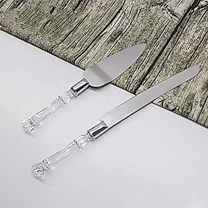 BalsaCircle Silver and Clear Cake Knife and Server Set with Crystal Handles - Wedding Reception Events Home Party Tableware Supplies