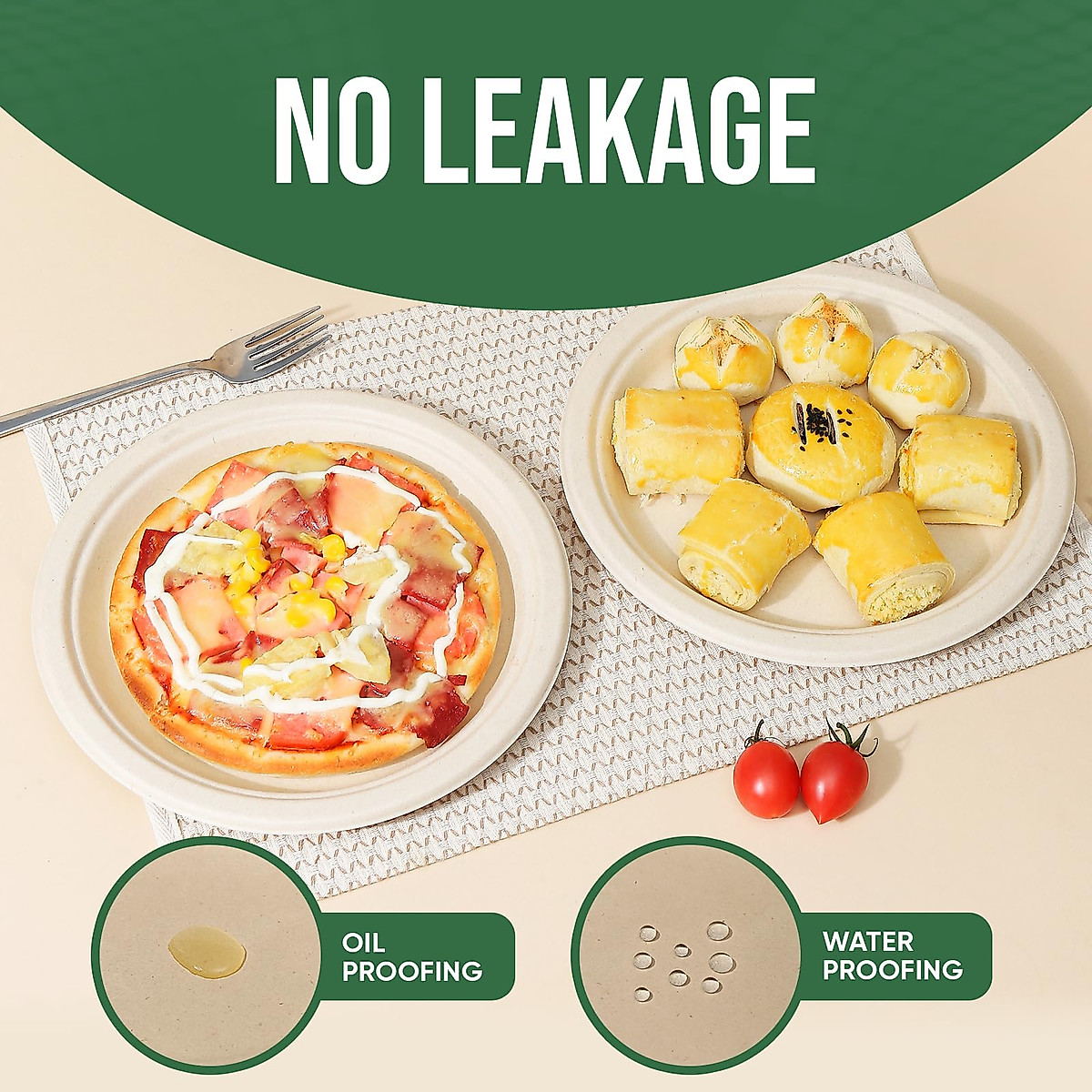 9 Inch Compostable Paper Plates (100 Pack) - Eco-Friendly Disposable Dinnerware for Parties, Microwavable & Water/Oil Resistant - 100% Biodegradable Heavy Duty Brown Plates for Events, Picnics