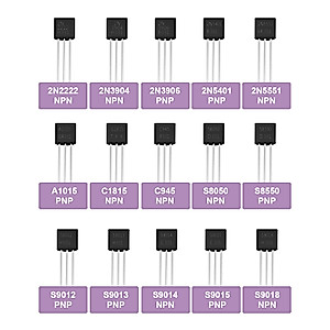 LARSEBEI 600-Piece 15 Values Transistors Assortment Kit Box Including 2N2222-S9018 NPN PNP Power General Purpose Transistors