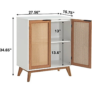 EFURDEN Sideboard Buffet, Kitchen Storage Cabinet with Rattan Decorated Doors, Accent Cabinet with Solid Bamboo Feet, Waterproof Tabletop and Large Storage Space-White