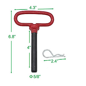 X-Haibei Head Towing Hitch Pin and Clip 5/8 x 4 inch for Trailer, Tractor Truck, Towing Cargo, Receiver Hitch Pin, Red Handle, 1 Pack