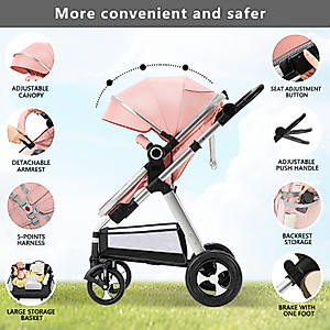 Blahoo Baby Stroller for Newborn, 2 in1 High Landscape Stroller, Foldable Aluminum Alloy Pushchair with Adjustable Backrest.Adjustable Awning