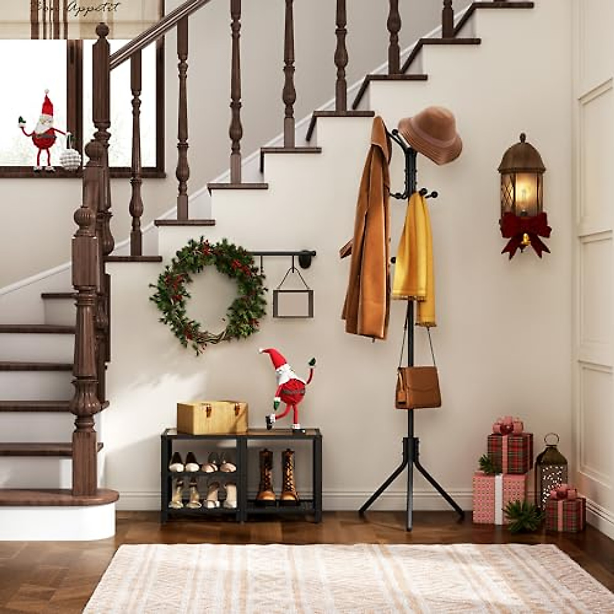 Hoctieon Coat Rack Freestanding, Heavy Duty Coat Hanger Stand with 12 Hooks, Entryway Hall Tree, Floor Standing Coat Rack, Coat Rack Stand, Clothes Rack, Coat Tree, Black