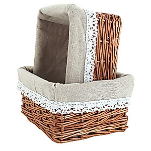 KINGWILLOW Wicker Storage Basket with Liner 3pcs Small Willow Rectangular Handmade Basket for Sundries neatening, (3pcs)