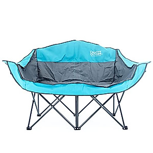 Creative Outdoor Distributor Luxury Camp Chair, Steel Frame & Polyester Fabrics, Folds Compact, Storage Bag Included (2 Person, Gray/Teal)