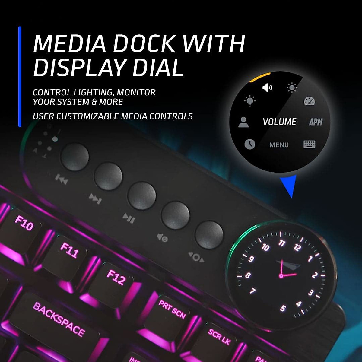 Mountain Everest Max Mechanical Gaming Keyboard - USB Passthrough - Cherry MX Hot-Swappable Switches - RGB Backlit (Midnight Black, Blue - Tactile & Clicky)