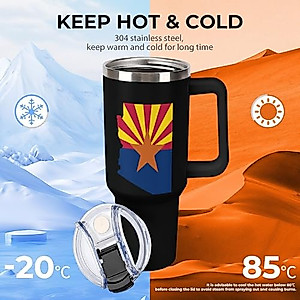 Flag Map Of Arizona 40oz Water Bottle Double Wall Insulated Tumbler with Handle Leakproof Travel Mug Black-style