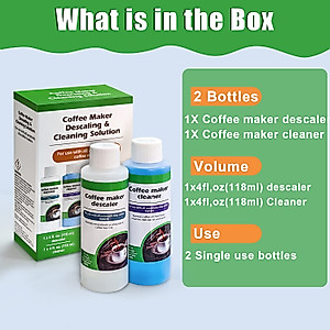 ZoneKing Coffee Maker Cleaner and Descaler Kit -2 Single Use Bottles -for All Drip Coffer Maker (Keurig, Mixpresso, Zwilling, etc.)