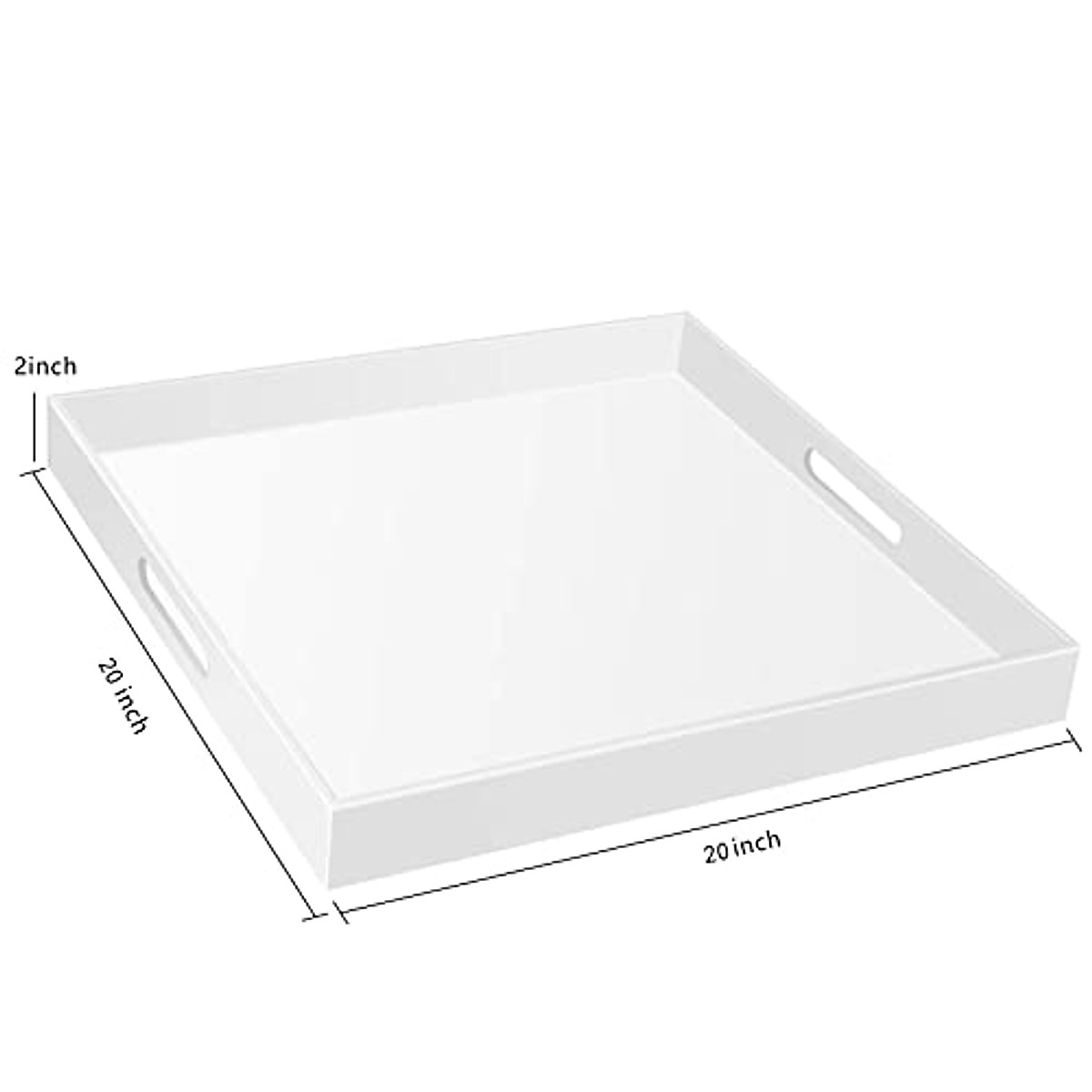 MIKINEE 20×20 Inches Glossy White Acrylic Sturdy Serving Tray Decorative Ottoman Coffee Table Trays Water Proof Bed Tray Counter Top Organizer