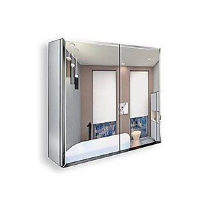 PIWAYPI 30x26 inch Double Door Mirror Medicine Cabinet Surface Mount or Recess Aluminum
