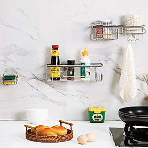 Softor 3 Pack Shower Caddy Shelf with Soap Holder and Hooks, Adhesive Shower Shelves with Waterproof Stainless Steel, No Drilling Bathroom Caddy Organizer Shower (Sliver), Silver