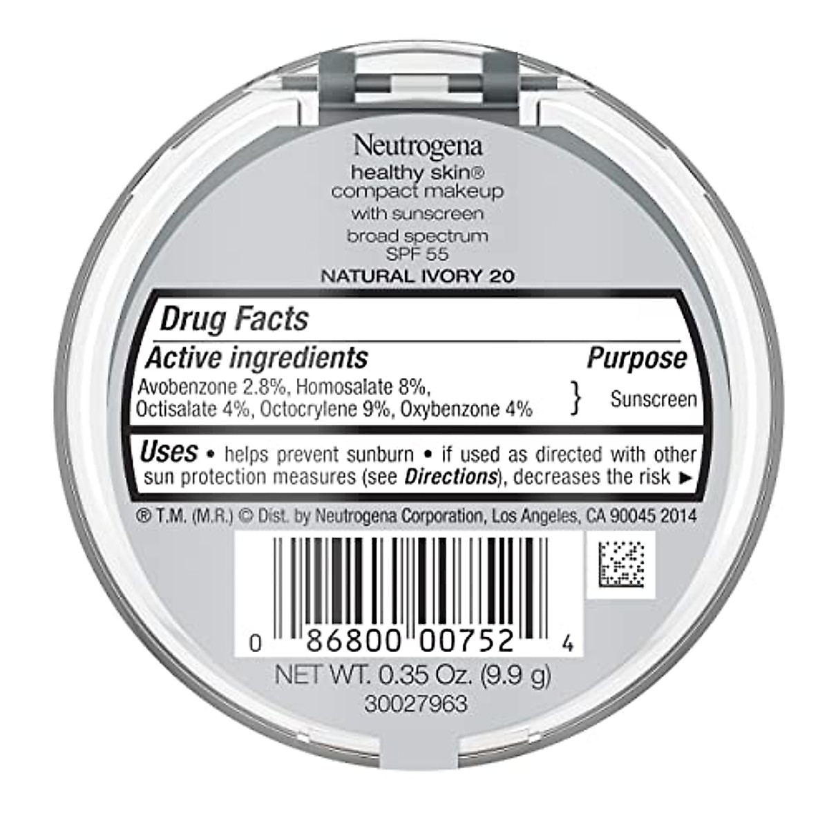 Neutrogena Healthy Skin Compact Lightweight Cream Foundation Makeup with Vitamin E Antioxidants, Non-Greasy Foundation with Broad Spectrum SPF 55, Natural Ivory 20, 0.35 oz