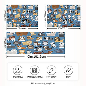 Cute Dogs Pillow Covers Silk Pillowcase for Hair and Skin Breathable & Silky Soft Satin Pillowcase Standard Size Pillow Case for Bed Bedroom Women Boys Girls (20x26 Inch)