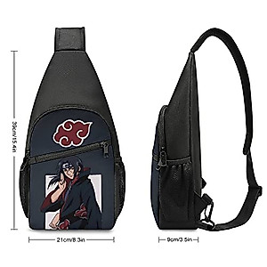 Small Sling Crossbody Bag Anime Printing Multifunction Chest Shoulder Bag Waterproof Hiking Travel Bag with Adjustable Strap for Women Men (Black)