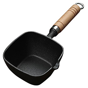 Yardwe Cast Iron Pot, Butter Iron Oil Heating Pot with Wooden Handle Cookware Melting Pot (5inch)