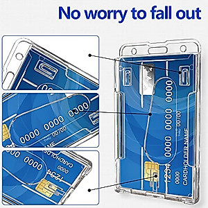 Teskyer Hard Plastic Badge Holder, Clear ID Badge Name Card Holder with Easy Access Thumb Slot, Holding 2 Cards, Vertical Style, 2 Pack