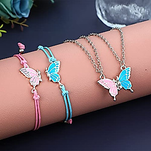 MJartoria BFF Necklace and Bracelets for 2-Butterfly Matching Set Best Friends Bracelets and Necklace for 2-Split Butterfly Necklace Gifts for Girls