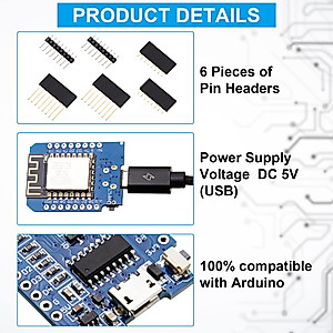 Weewooday 10 Pieces Development Board NodeMcu Mini D1 Module for ESP8266 ESP-12F 4M Bytes WLAN WiFi Internet Development Board Compatible with Arduino