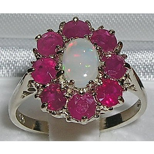 LetsBuyGold 925 Sterling Silver Real Genuine Opal and Ruby Womens Cluster Engagement Ring - Size 6
