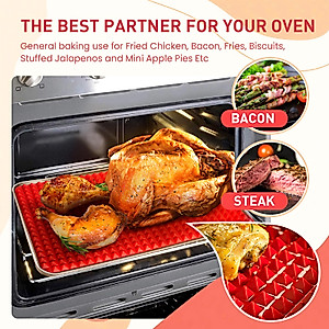 Silicone Baking Mat Cooking Pan 2 Pack Large 16“x11" Small 6.7"x6.7" Non-Stick Healthy Fat Reducing Sheet For Oven Grilling BBQ (2 Pack-Red Large)