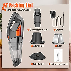 Jeshow Handheld Vacuum Cordless Car Vacuum,9KP Strong Suction Hand Vacuum Cordless,500ml Dust Box Car Vacuum Cleaner,Lightweight Rechargeable Portable Vacuum,Car/Home Handheld Vacuum Cleaner(Orange)