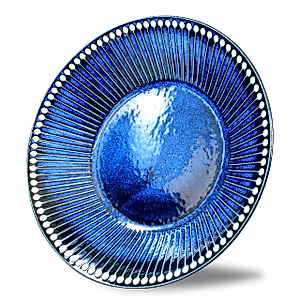 Japanese Mino Yaki(Ware) Albee Salad Bowls, Ceramic Pasta Bowls, Navy, 8.8 Inch, Set of 2, for Soup, Cake, Ice cream, Fruit, Appetizer, Breakfast, Serving Bowls, Microwave & Dishwasher Safe