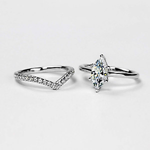 Michooyel 1.5ct Marquise Cut 2in1 Women's Engagement Ring Simulated Diamond Wedding Bands Ring Bridal Set Sterling Silver Promise Ring For Women
