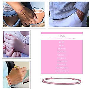 Pink Bracelet for Men Women Adult Unisex - Pink Ribbon Awareness Jewelry Fundraising for a Cause - Adjustable Waterproof String - Nylon cord Surfer Bracelet - Pulsera Rosada Rosa