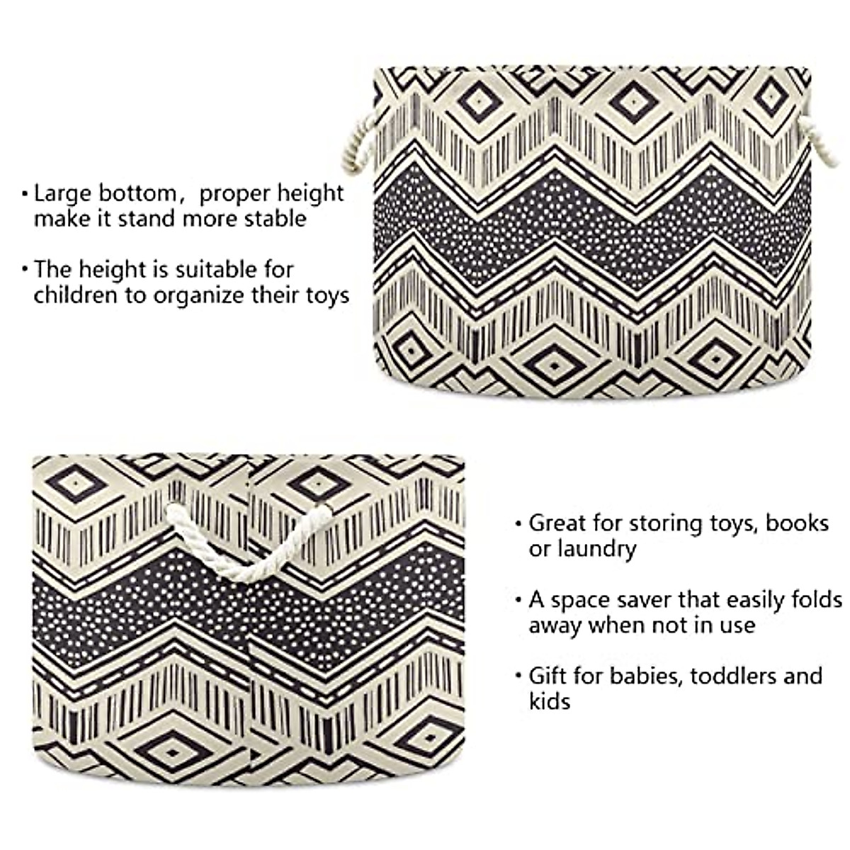 ALAZA Geometric Ethnic Striped Pattern Gypsy Mexican Folk Storage Basket Gift Baskets Large Collapsible Laundry Hamper with Handle, 20x20x14 in