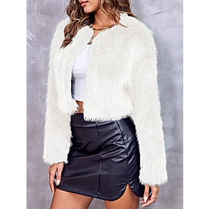 Danedvi Women's Fashion Cropped Faux Fur Jacket Long Sleeve Open Front Cardigan Casual Fluffy Parka Shaggy Short Coat