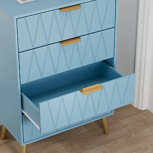 NOVALLA 4 Drawer Dresser, Chest of Drawers, Modern Dresser with Storage, Organizer Unit for Bedroom, Living Room, Hallway, Entryway, Closet(Blue)
