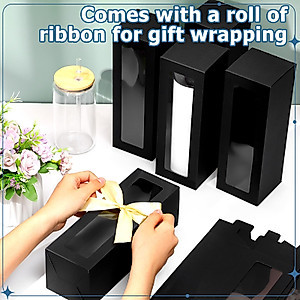 Honoson 24 Pcs Gift Boxes for Sublimation Tumblers Transparent Gift Box with Ribbon for 12oz, 20oz, 30oz Heat Press Sublimation Blanks Skinny Cup for Shipping Gift Wrapping (Black)