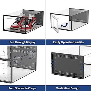 Amassage 12 Pack Boxes for Shoe Storage Clear Plastic Stackable,Organizer for Closet, Space-Saving Containers Bins (Black)