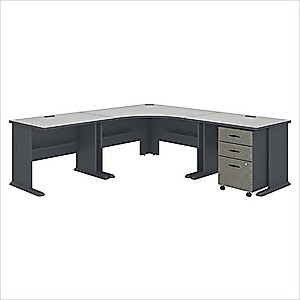 Bush Business Furniture Series A 84W x 84D Corner Desk with Mobile File Cabinet in Slate and White Spectrum