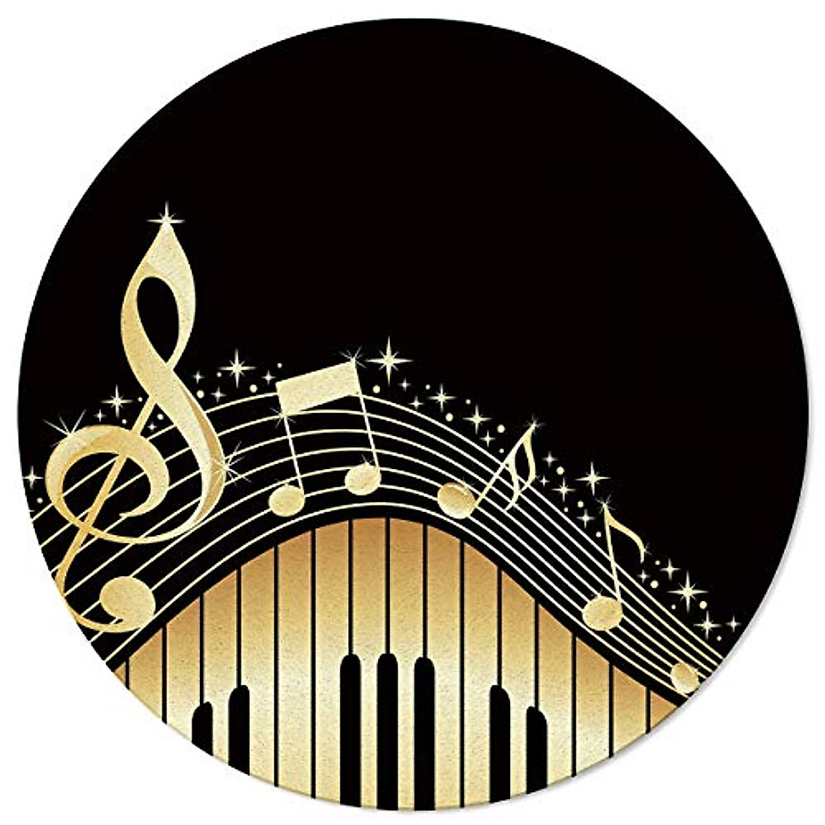 ALAGEO Round Area Rugs Music Piano Key Soft Carpets Indoors/Living Dining/Bedroom/Children Playroom Crawl Rug Floor Mats Yoga Mat, Gold Black 4 ft Diameter