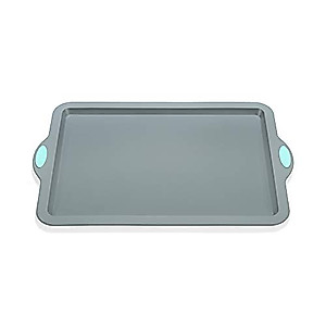 To encounter Silicone Baking Pans Set, 4 Pieces Nonstick Bakeware Set with Baking Pans, Baking Sheets, Cookie Sheets, Cake Pan with Metal Reinforced Frame More Strength, Light Grey