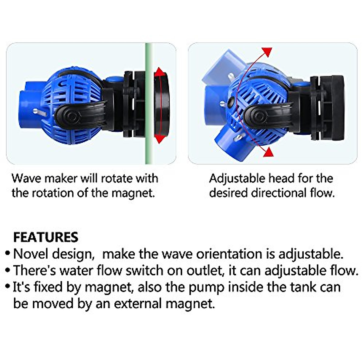 FREESEA Aquarium Circulation Pump Wave Maker Power Head with magnetic mount Suction (1600 GPH, Blue)
