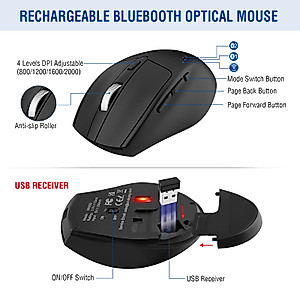 MK960 Ergonomic Wireless Keyboard Mouse Combo, Bluetooth/2.4G Split Design Keyboard with Palm Rest and 4 Level DPI Adjustable Wireless Mouse Multi-Device, Rechargeable, for Windows/Mac/Android(Black)