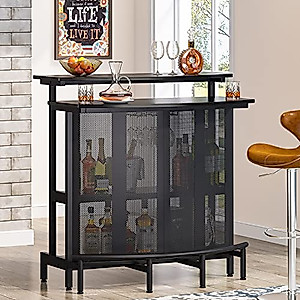 Tribesigns Home Bar Unit, 4 Tier Liquor Bar Table with Storage and Footrest, Modern Wine Bar Cabinet Mini Bar for Home Kitchen Pub, Black