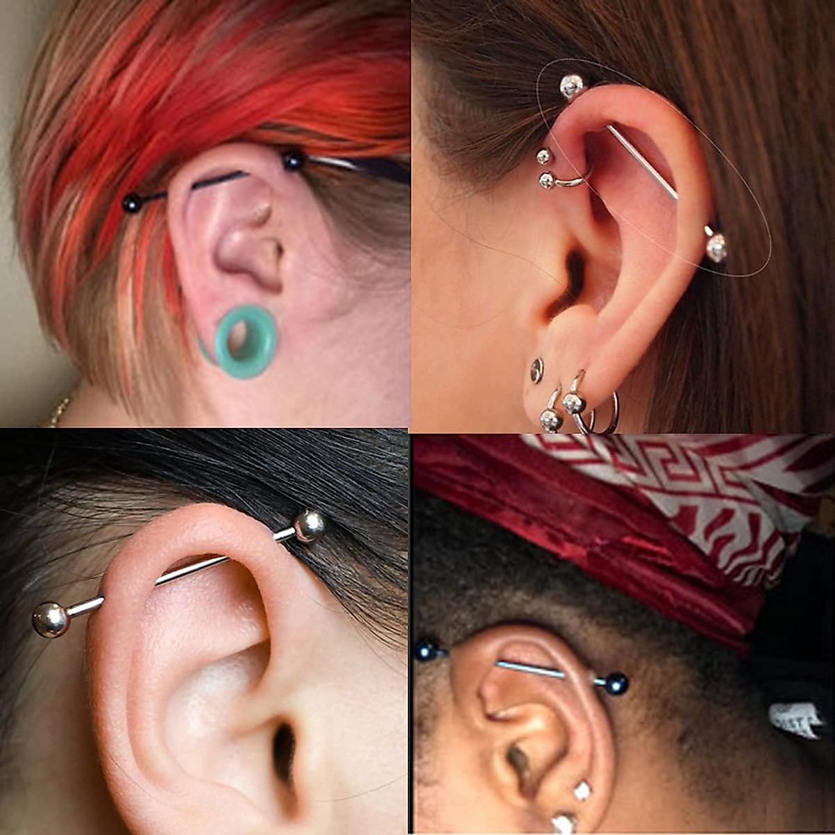 WASOLIE 316L Surgical Stainless Steel Industrial Bar Piercing 14G Straight Barbell Body Piercing Jewelry For Women Men