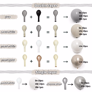 Grey White Balloon Garland - Double Stuffed Sand White Pearl Silver Balloons Neutral Gray Beige White Balloon Arch Kit for Bridal Wedding Baby Shower Birthday Christmas Party Decoration