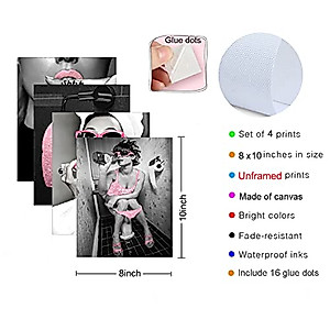 zaixko Bathroom Decor Fashion Women Canvas Prints Pink Wall Decor Black and Pink Pictures for Bathroom Glam Wall Art Canvas Posters Pink Bathroom Decor