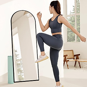 BOGDA 64"x21" Arched Full Length Floor Mirror with Stand, Aluminium Metal Frame for Wall Mounted Full Body Mirrors Leaning Body Hanging Wall Mirror for Bedroom Living Room Dressing Mirrors-Black