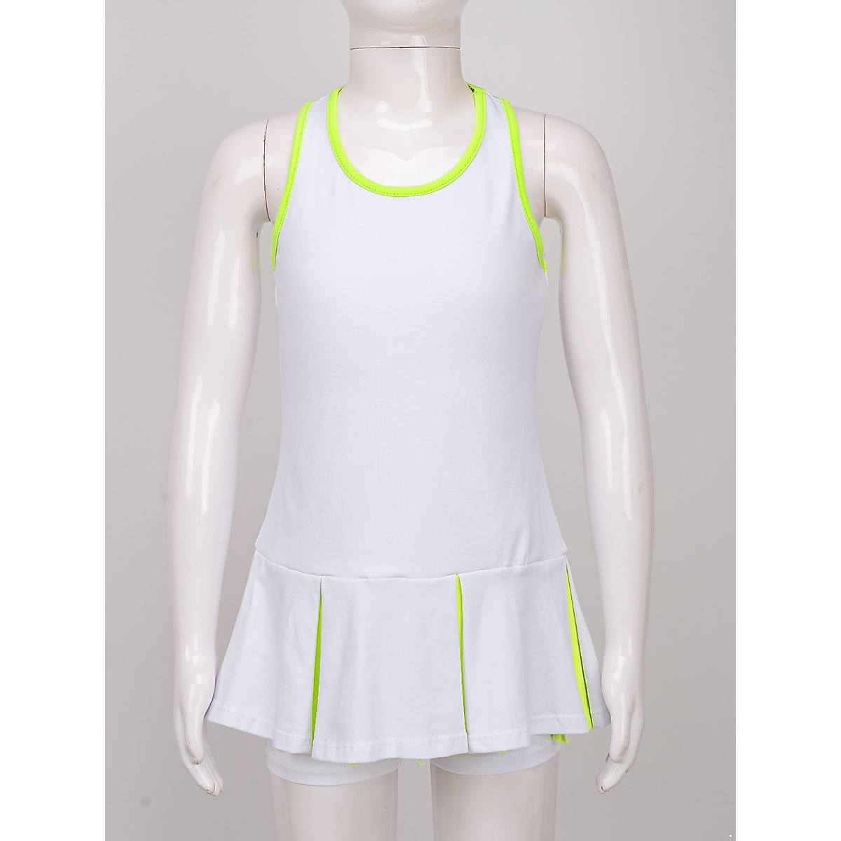 Loodgao Kids Girls Pleated Tennis Golf Dress Workout Outfits Solid Color Sleeveless Sports Dress with Shorts White 6 Years