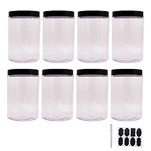 zmybcpack 8 Pack 25 oz Plastic Jars With Lids, Extra Labels, 1 Pen, Clear PET Seal Jar for Food Storage,Wide Opening Storage jar For Dry Food, Peanut, Powder, Kitchen & Craft Storage