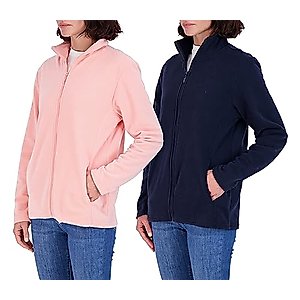 Real Essentials 2 Pack Women's Classic-Fit Womens Women Long-Sleeve Sweatshirt Sweater Pullover Warm Full Outerwear Zipped Long Sleeve Full-Zip Polar Soft Fleece Jacket - Set 8, S