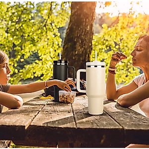 Budget Friendly Quencher Stainless Steel Reusable Vacuum Insulated 40 oz Tumbler with Leak Resistant Lid, Handle and Straw for Water, Iced Tea or Coffee… (Rose Quartz)