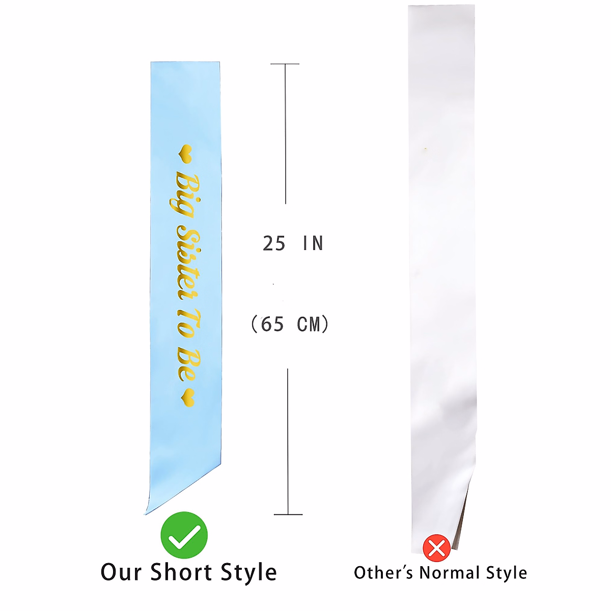 Big Sister to be Sash, Light Blue Satin with Gold Font with Heart, Best Baby Shower Decorations Gifts, Neutral Twins Children(Short Style)