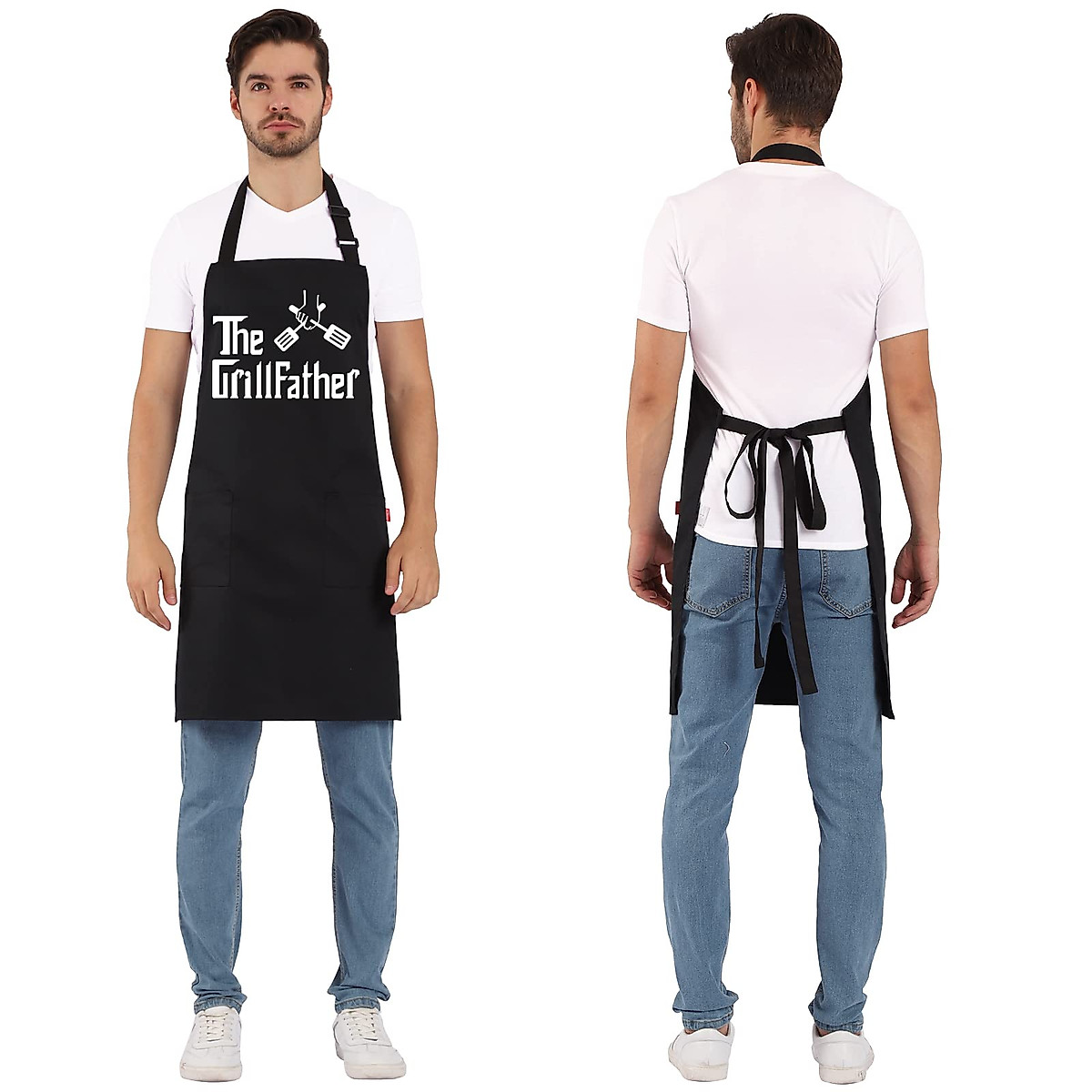 ALIPOBO Funny Grill Aprons for Men Dad - The Grillfather Apron - Funny Chef Cooking Grilling BBQ Apron with 2 Pockets - Birthday Father's Day Christmas Gifts for Dad, Step Dad, Father in Law, Husband